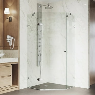 VIGO Monteray 30 in. L x 30 in. W x 73 in. H Frameless Hinged Square Shower Enclosure in Chrome ...