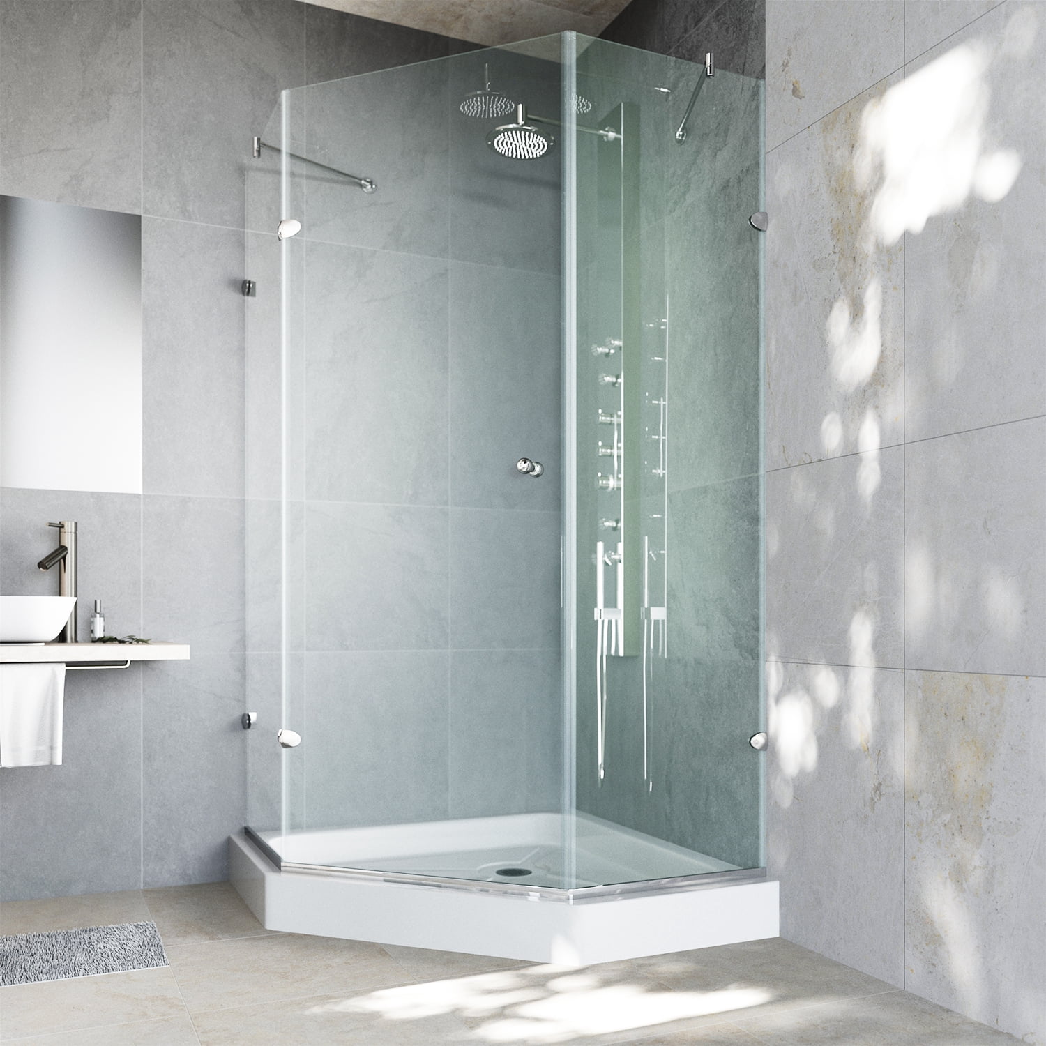 VIGO Verona 36 in. L x 36 in. W x 79 in. H Frameless Hinged Neo-angle ...