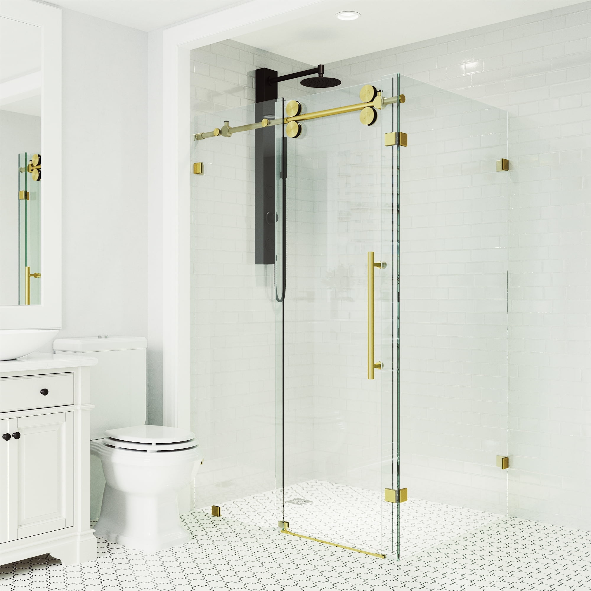 VIGO Winslow 34 in. L x 46 in. W x 74 in. H Frameless Sliding Rectangle Shower Enclosure in ...