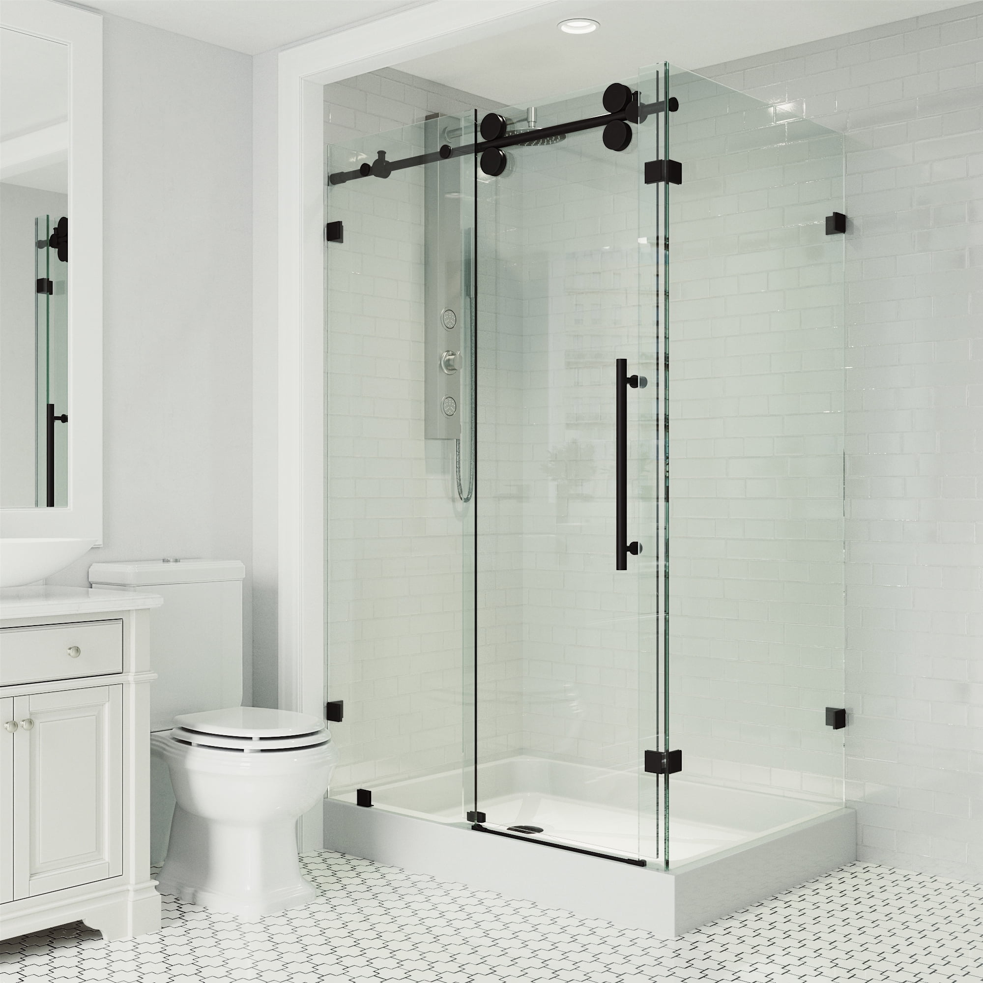 VIGO Winslow 36 in. L x 48 in. W x 79 in. H Frameless Sliding Rectangle Shower Enclosure Kit in ...