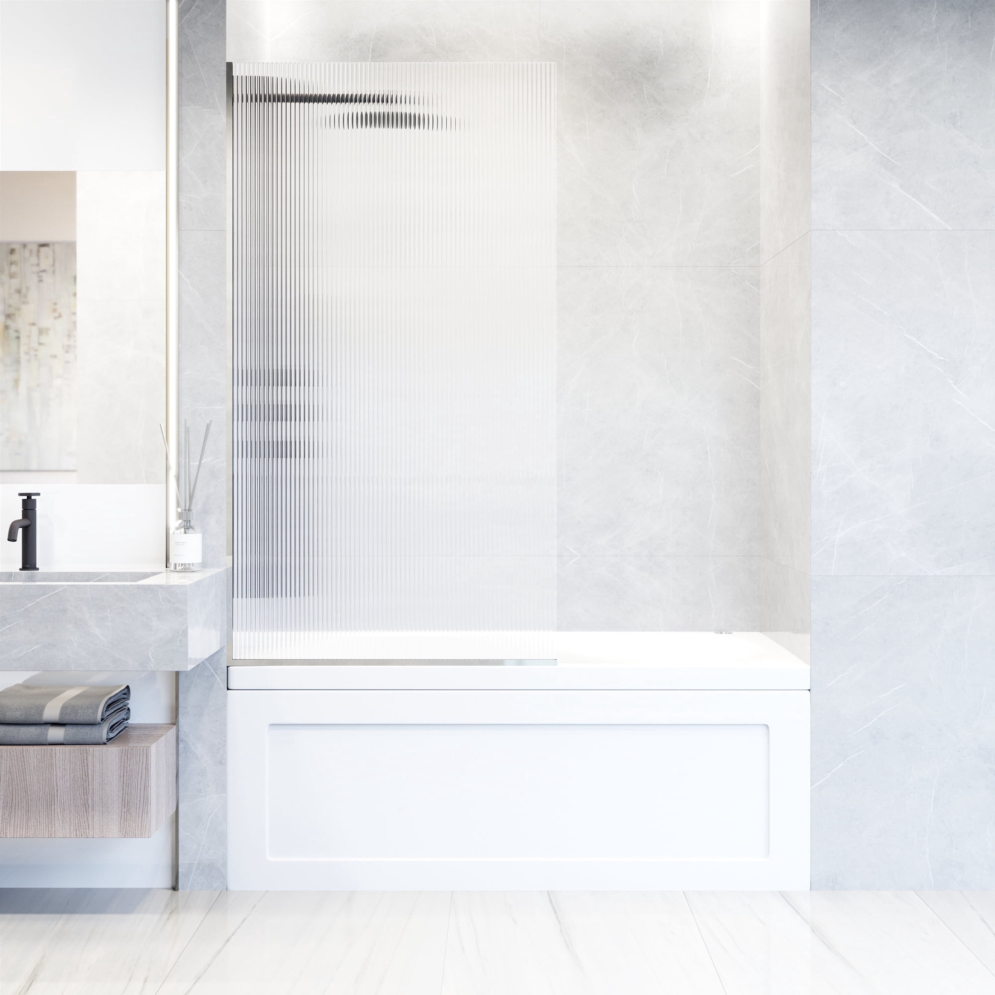 VIGO Zenith 34 in. W x 62 in. H Frameless Fixed Tub Screen Door in ...