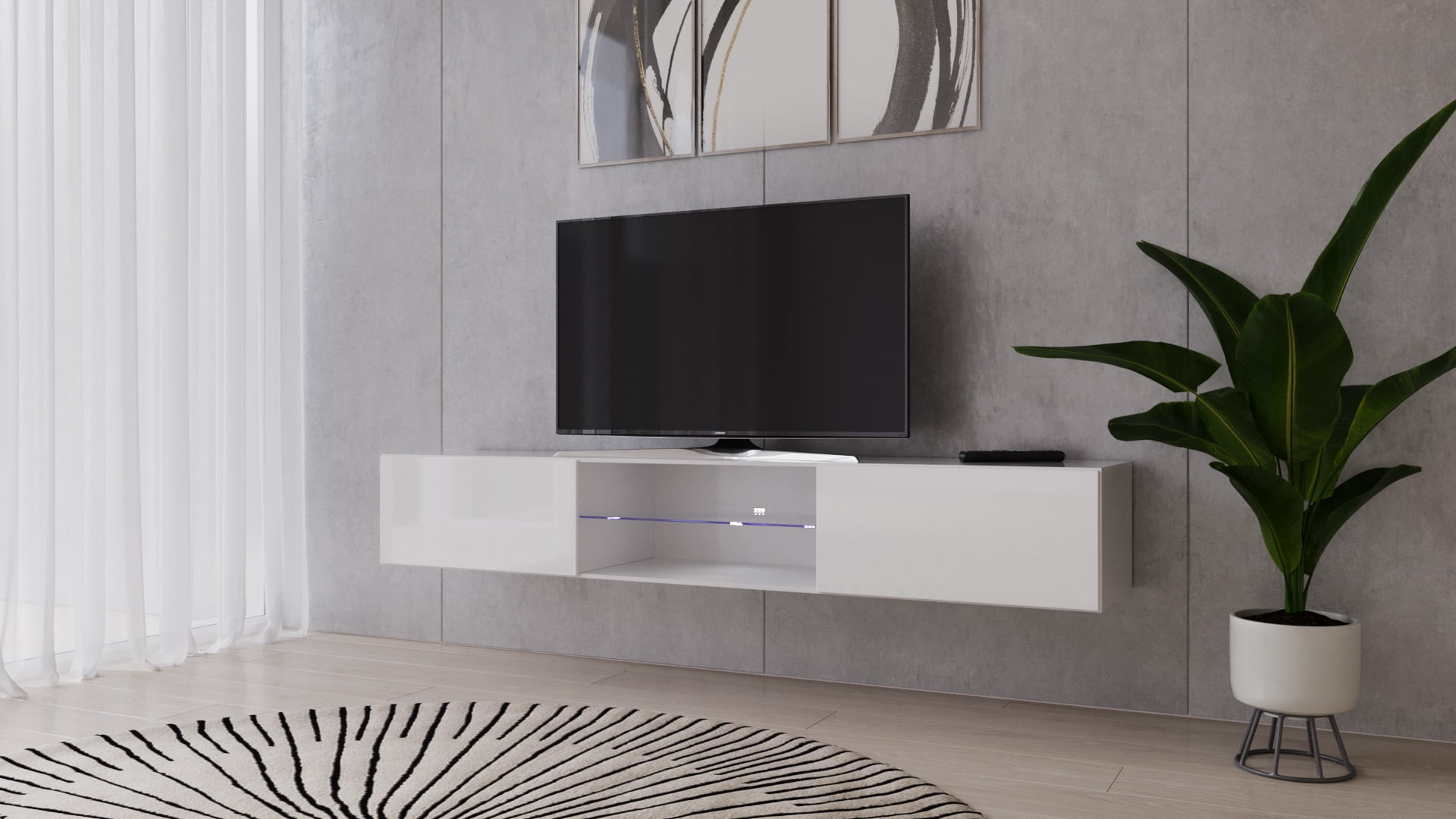 VIGO glass TV Stand White floating tv stand for up to 80" Tv's size ...