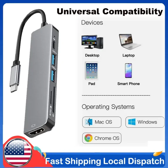 VIGOR- 6 In 1 Usb C Hub Type-C Hub Multi-Port 4K Hdmi Adapter Laptop ...