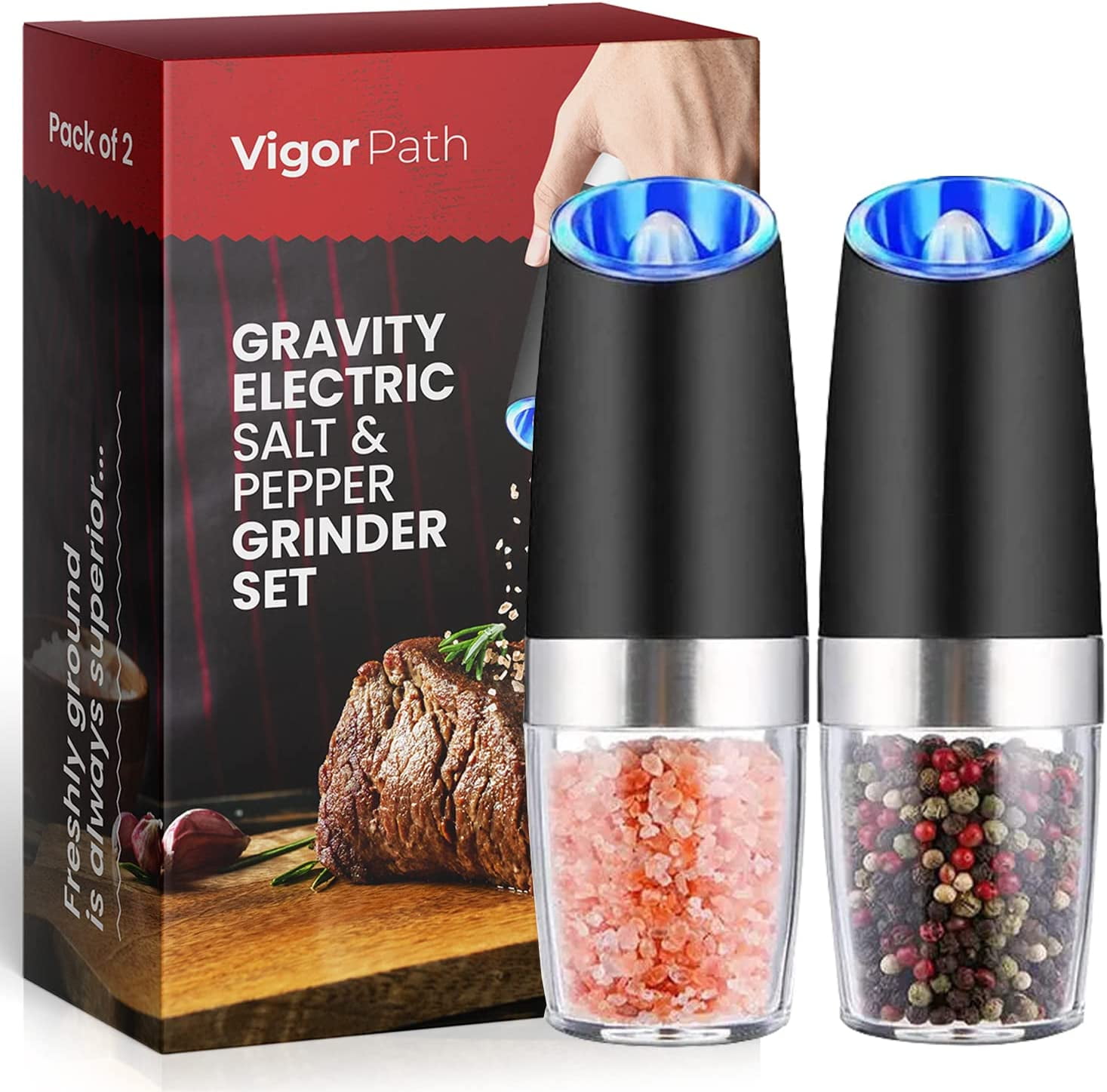 VIGOR PATH Electric Salt and Pepper Grinder Set with Adjustable ...