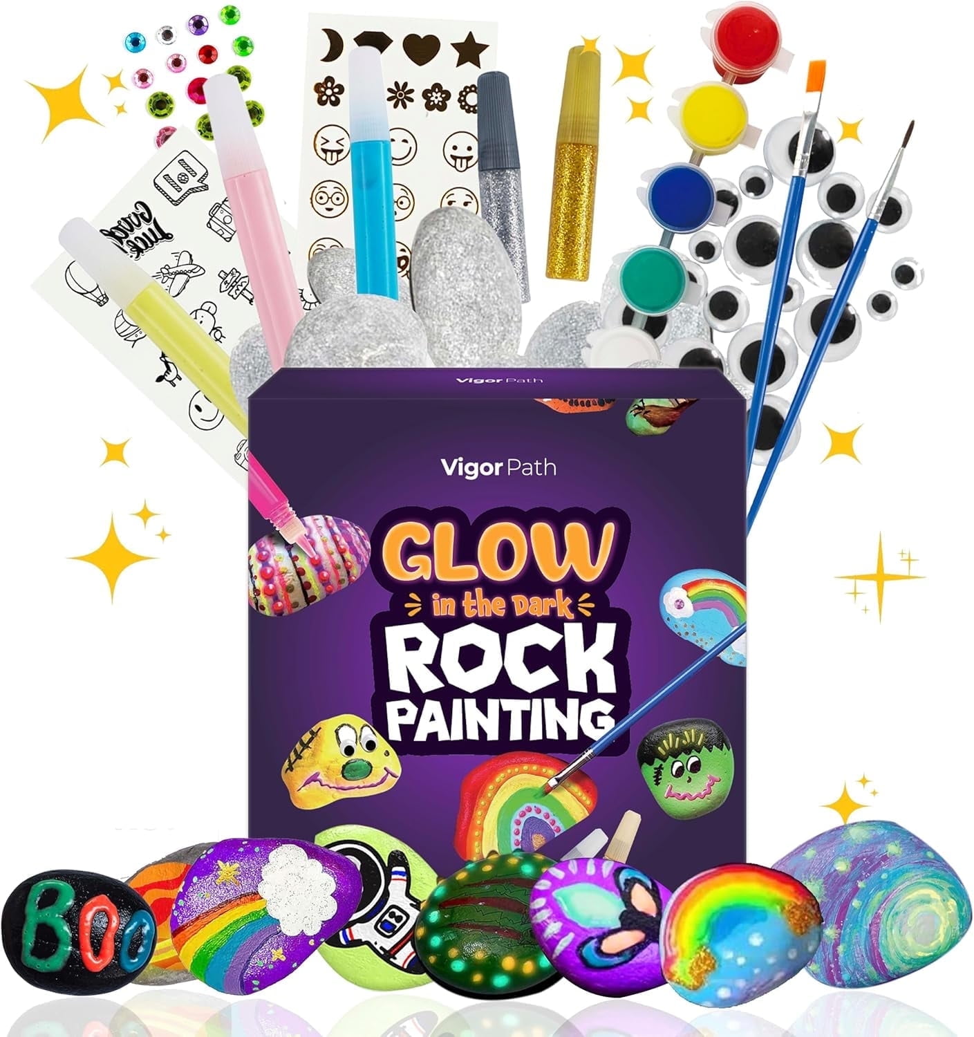 VIGOR PATH Glow Rock Painting Kit: 28-Piece Art and Craft Bundle ...