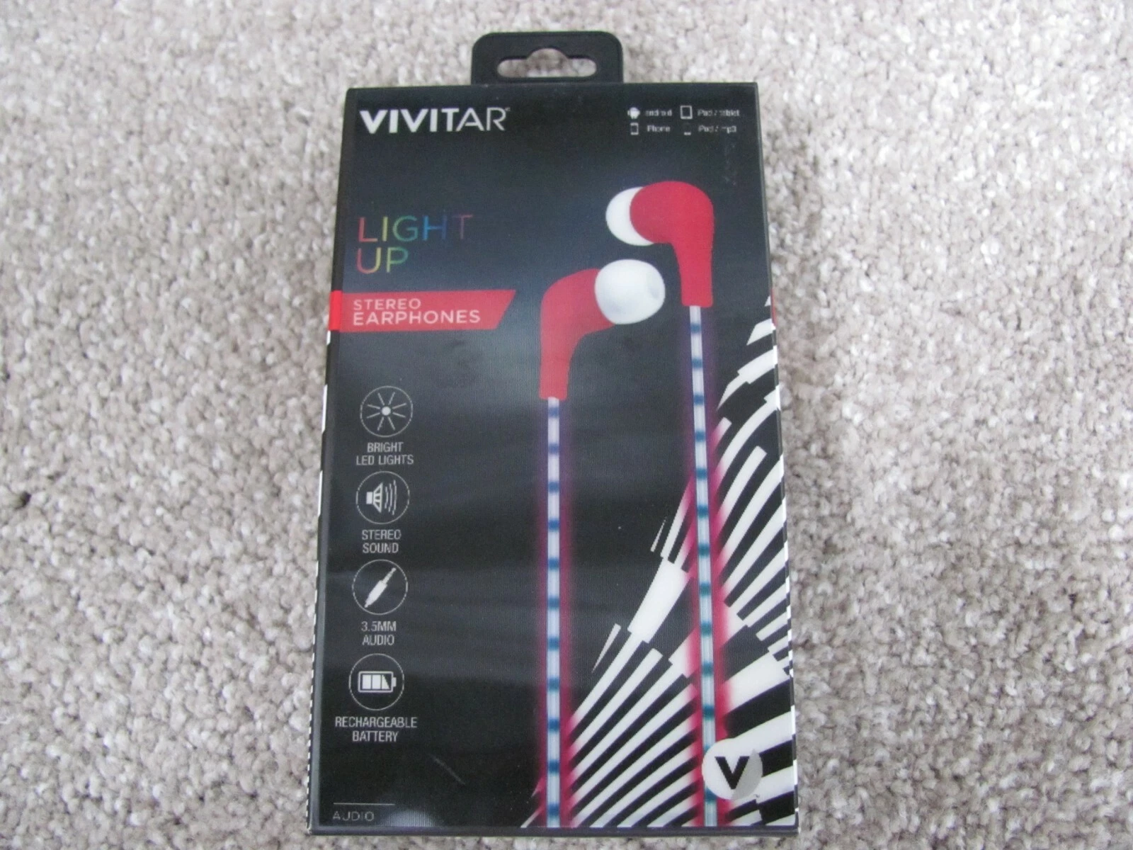 VIGOR- R Vivitar Light Up Led Stereo Earbuds Recharble Battery Vu40011 ...