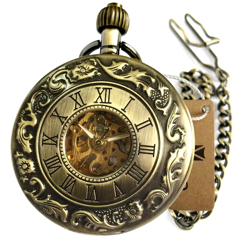 VIGOROSO Automatic Mechanical Pocket Watch Self-wind Vintage Bronze ...