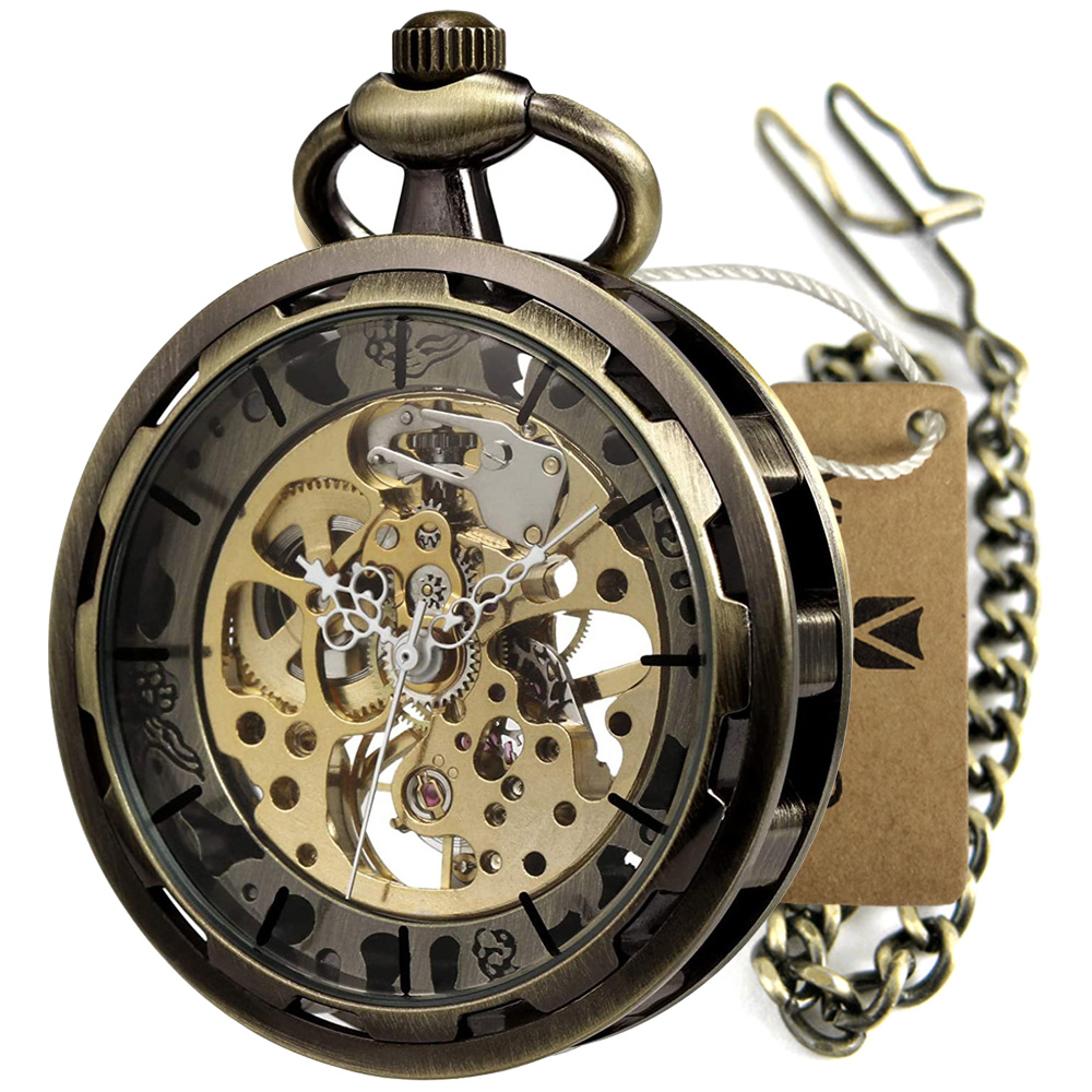 VIGOROSO Mechanical Fob&Pocket Watch Necklace Men Hand-Winding Vintage ...