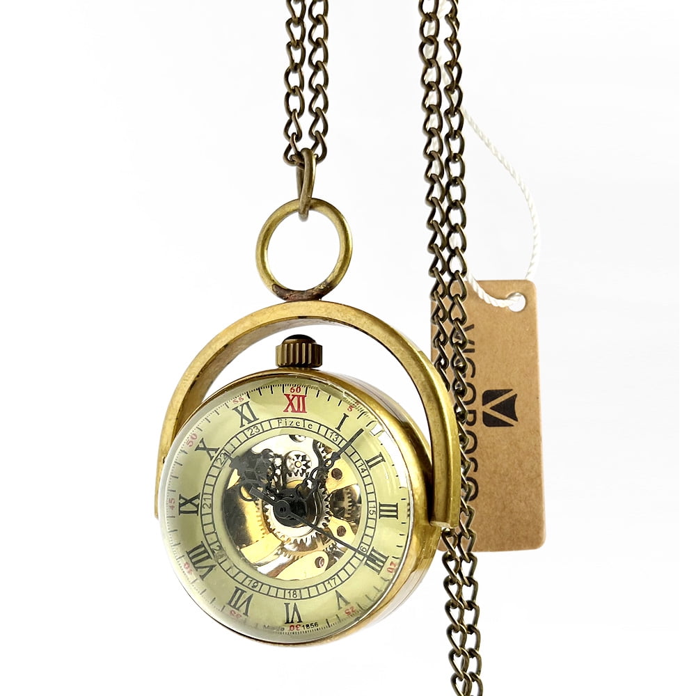 VIGOROSO Vintage Unisex Mechanical Pocket Watch with Rotating Brass ...