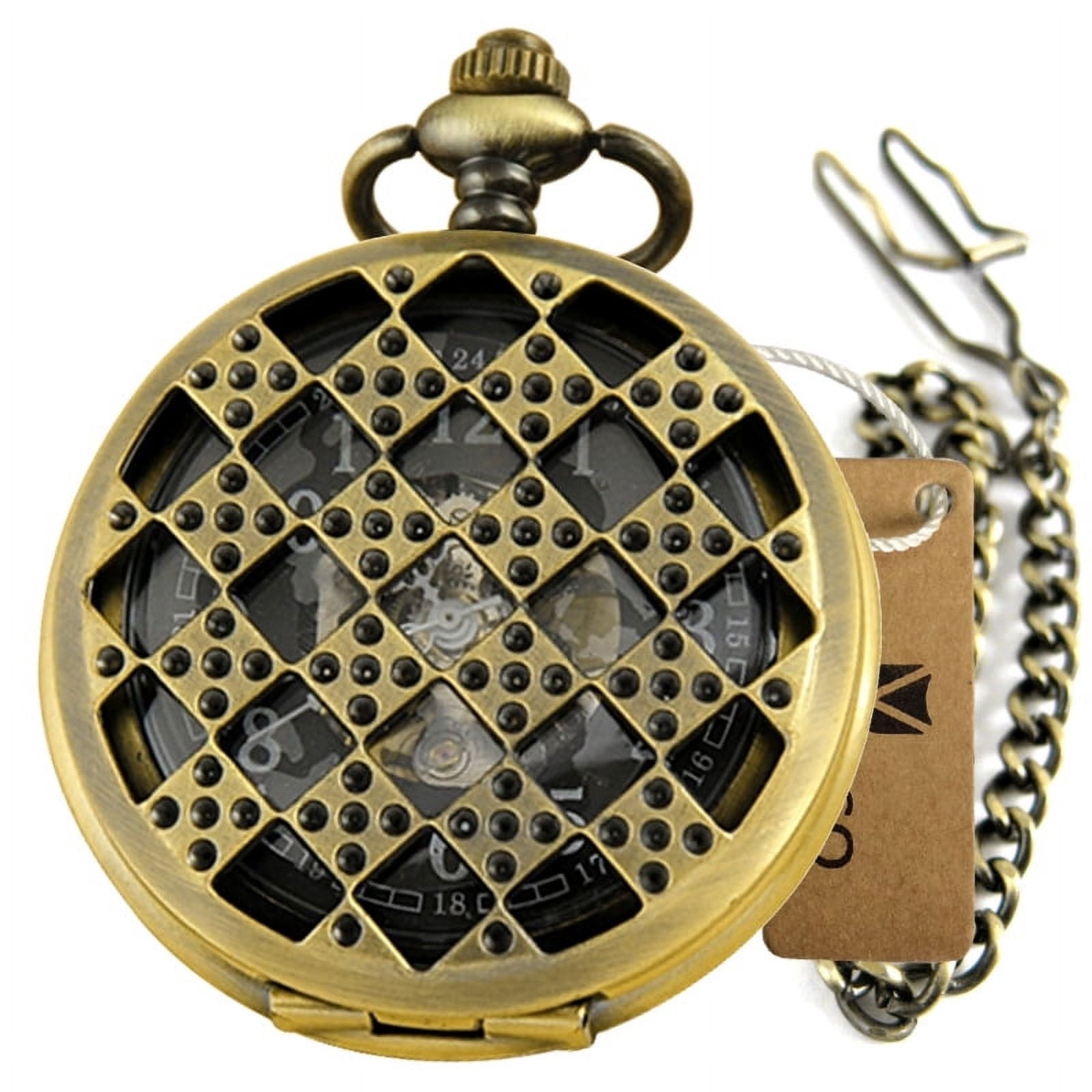 VIGOROSO Mechanical Pocket Watch Hand-winding Hollowed Out Skeleton ...