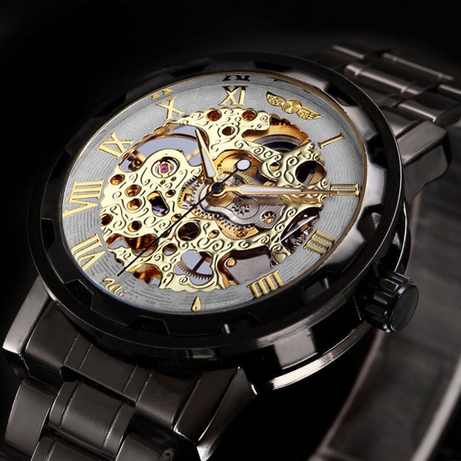VIGOROSO Mechanical Watches Mens Transparent Skeleton Hand Wind Up ...