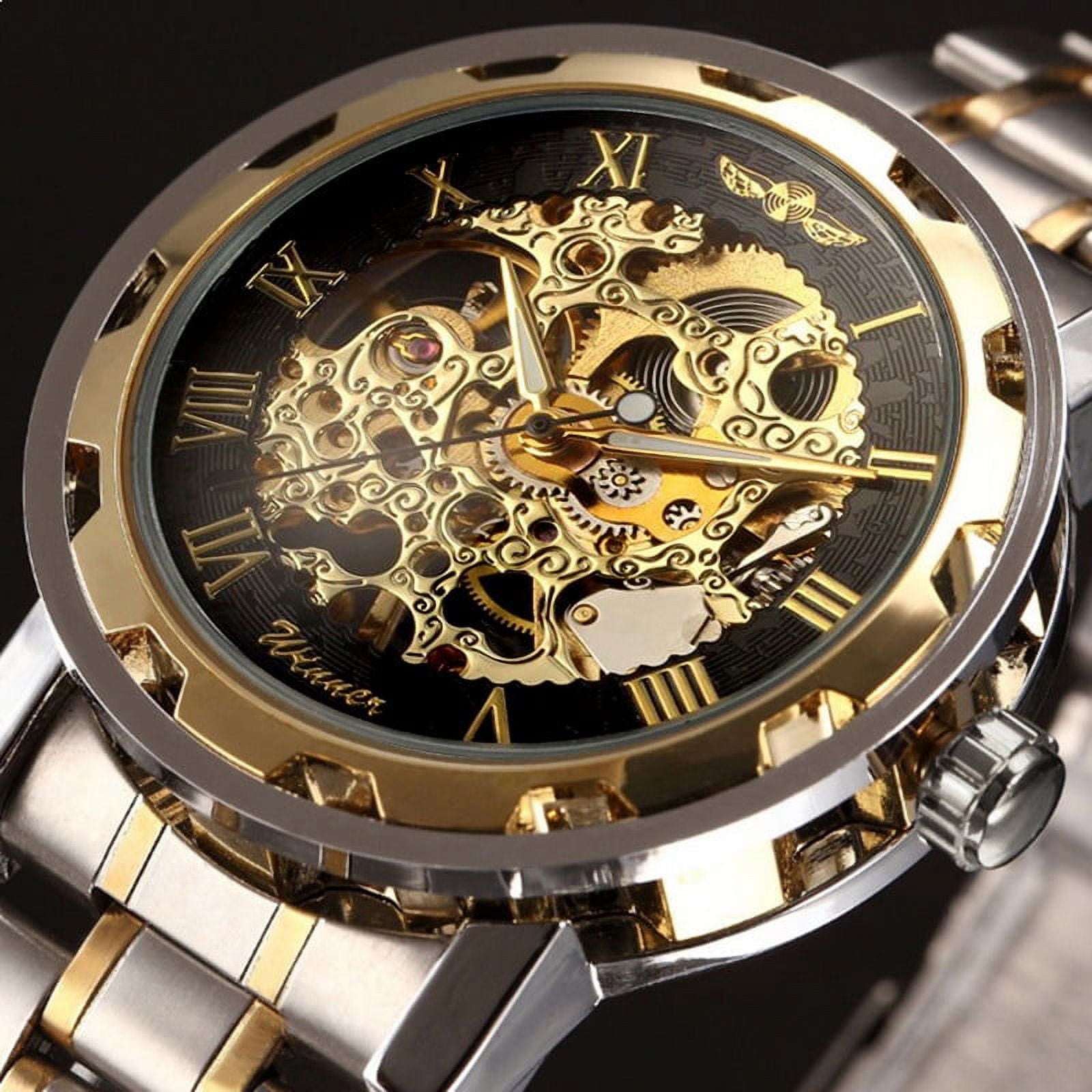 VIGOROSO Mechanical Watches Mens Transparent Skeleton Hand Wind Up ...