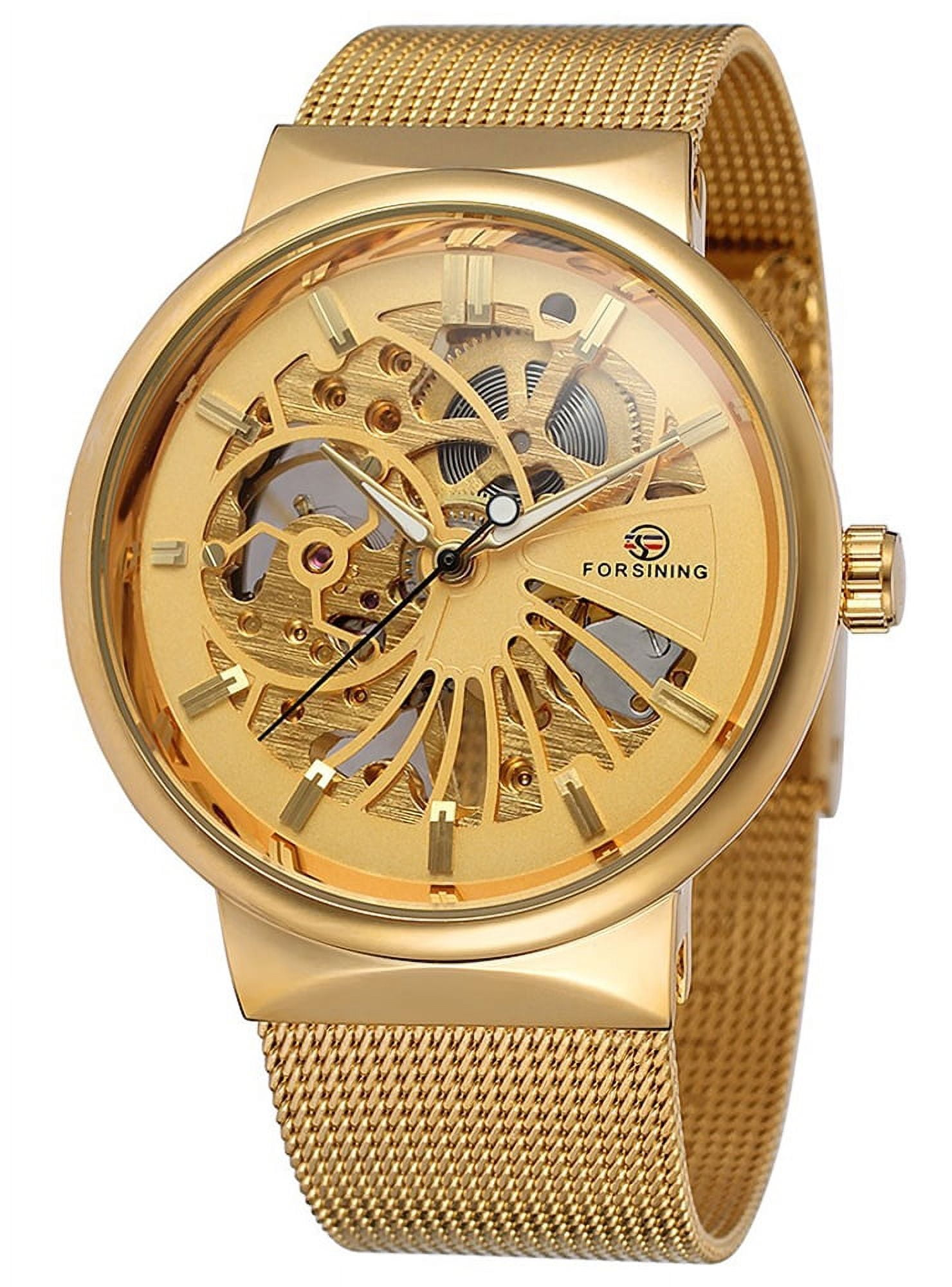 VIGOROSO Men Luxury Gold Silver Stainless Steel Mesh Band Skeleton ...