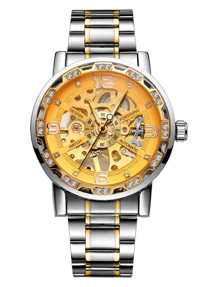 VIGOROSO Men's Luxury Mechanical Watch Transparent Diamonds Gold ...