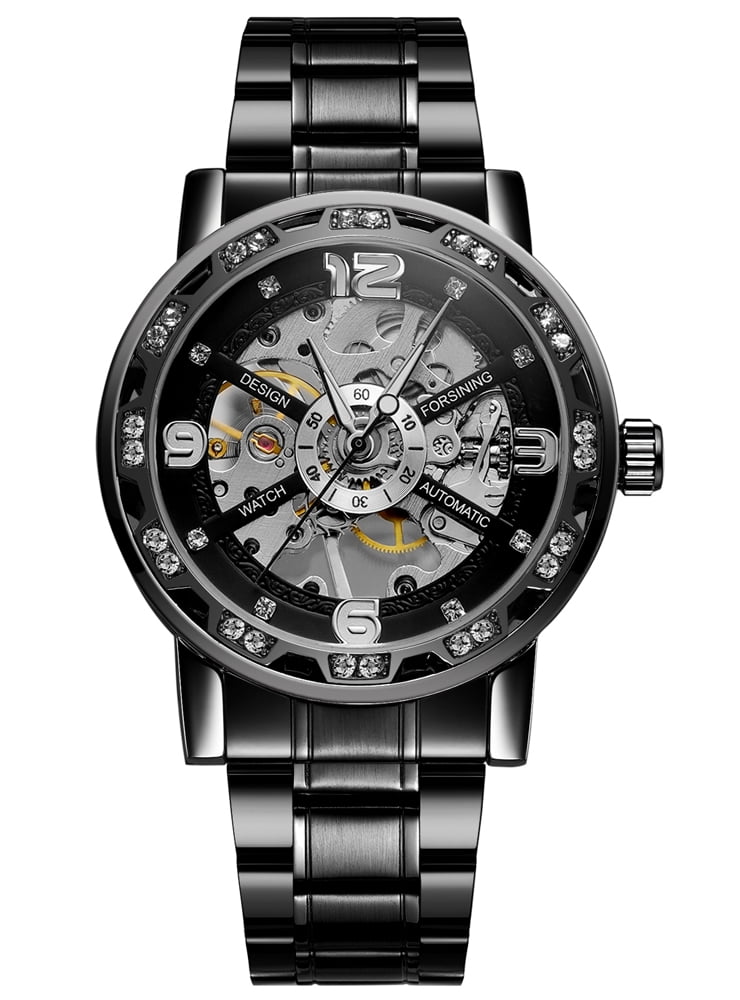 VIGOROSO Men's Luxury Mechanical Watch Transparent Diamonds Skeleton ...