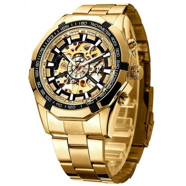 VIGOROSO Men Skeleton Mechanical Wrist Watch Stainless Steel Luxury ...