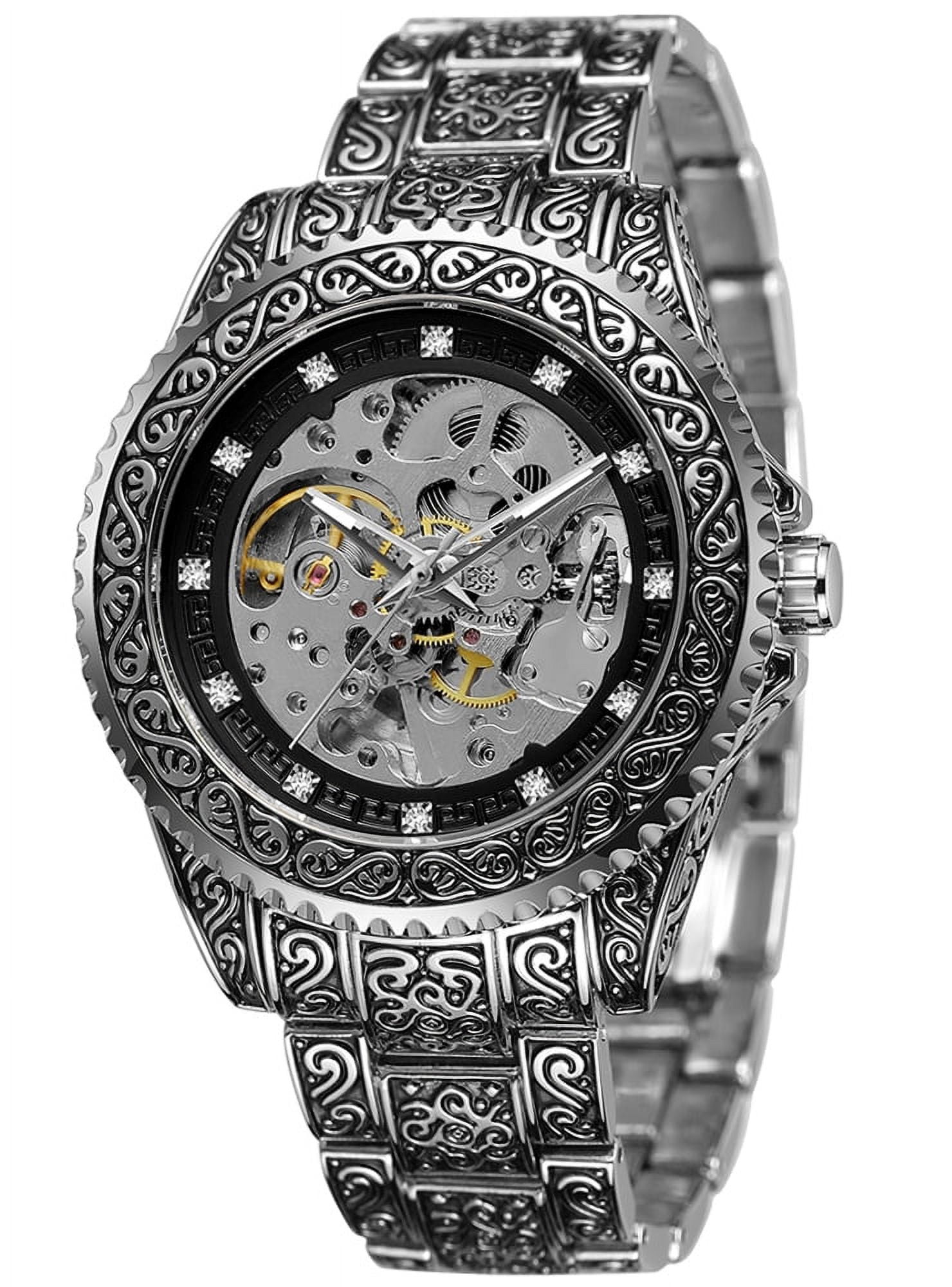 VIGOROSO Mens Mechanical Automatic Watch Vintage Carving Skeleton ...