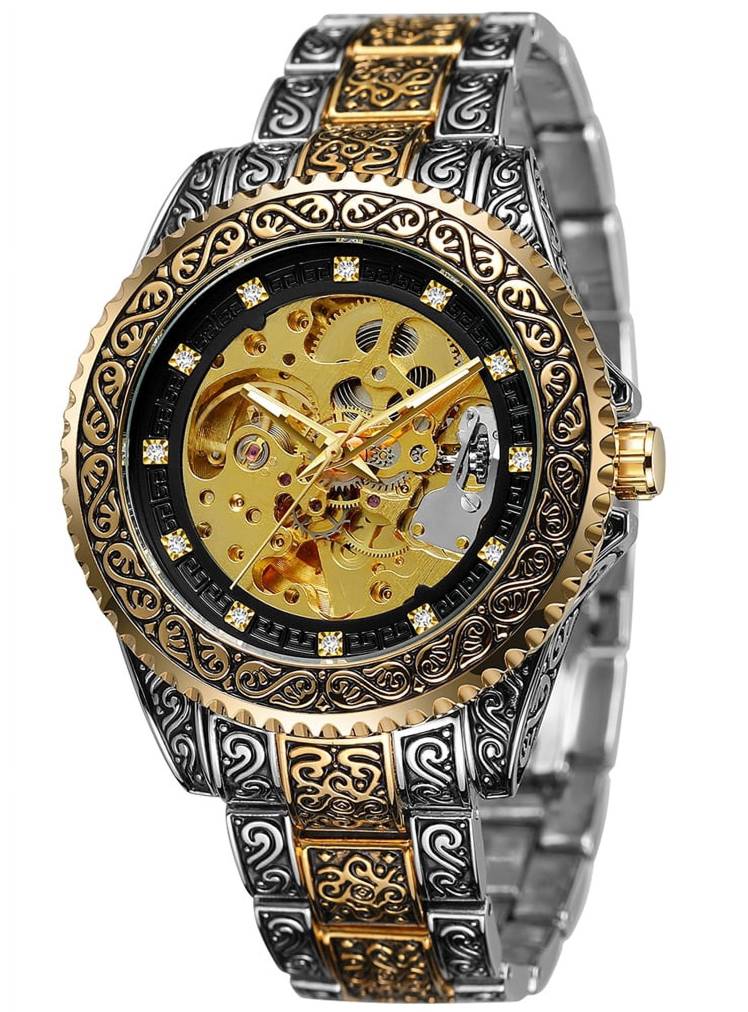 VIGOROSO Mens Automatic Mechanical Watch, Skeleton Design, Silver and ...