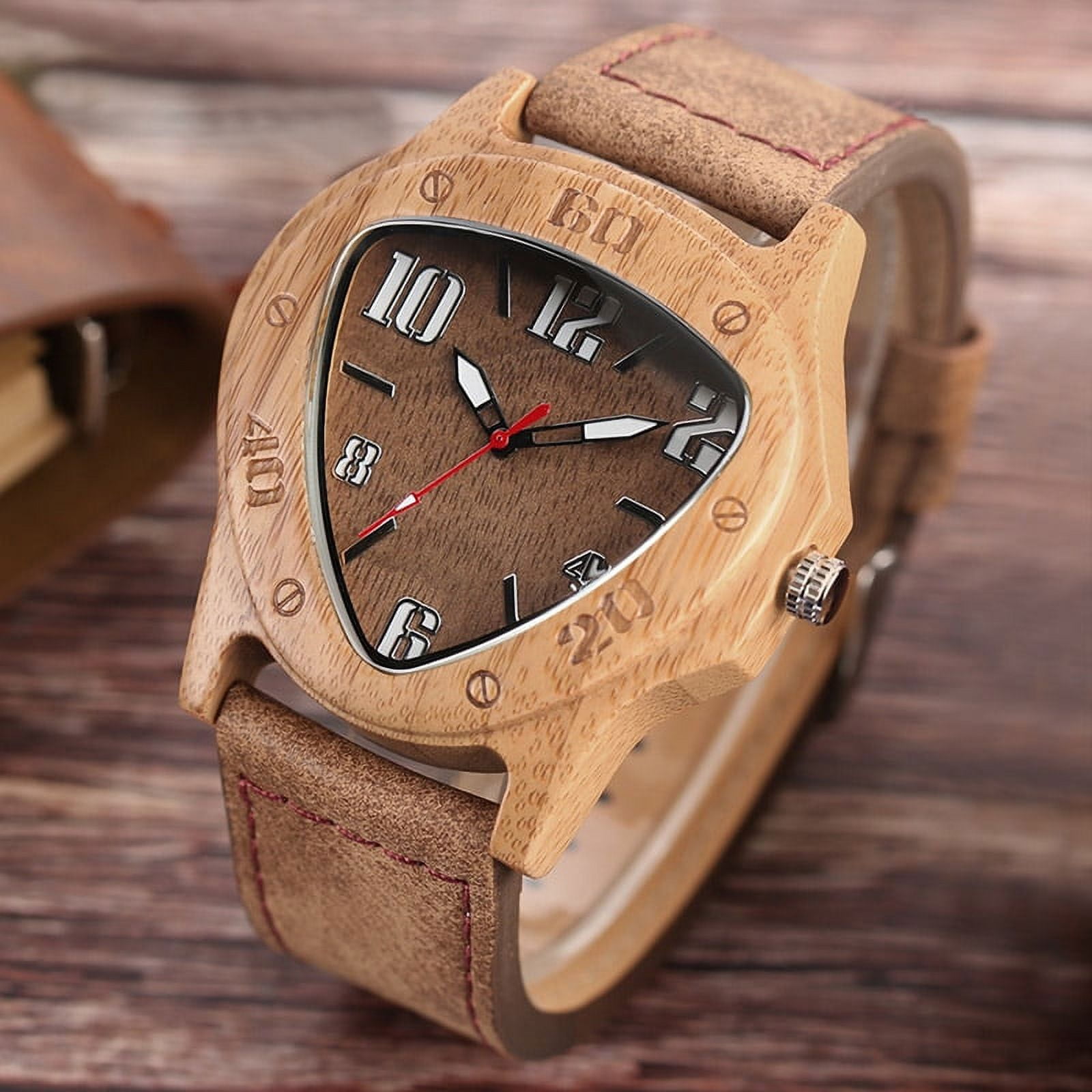 VIGOROSO Natural Wood Wooden Watches Mens Genuine Leather Strap ...