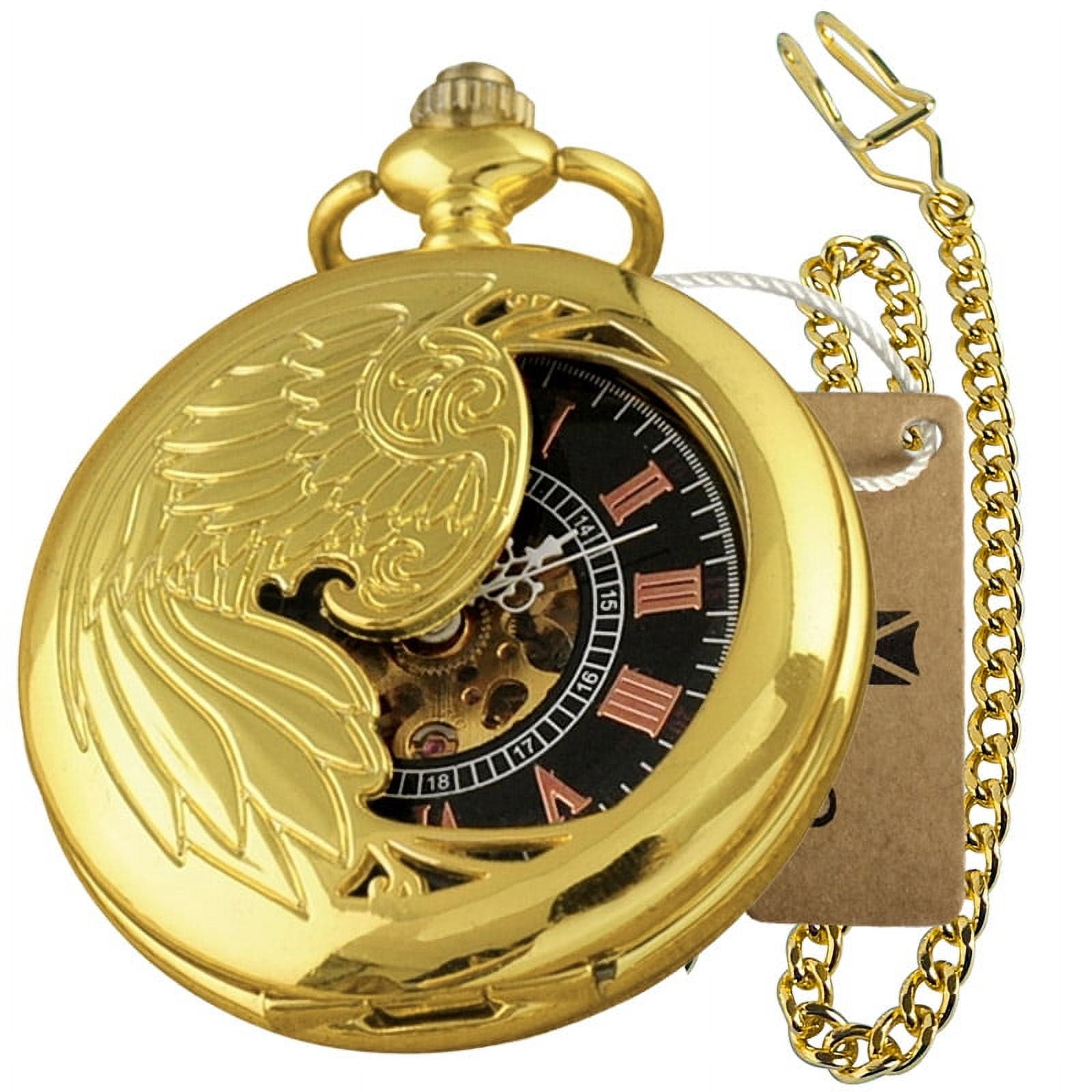 VIGOROSO Pocket Watch Mechanical Gold Steel Steampunk Fob Pouch Watch ...