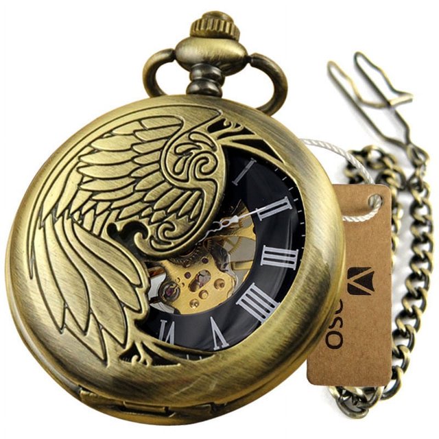 VIGOROSO Pocket Watch Mechanical Wind Up Watch Vintage Bronze Fob Chain ...
