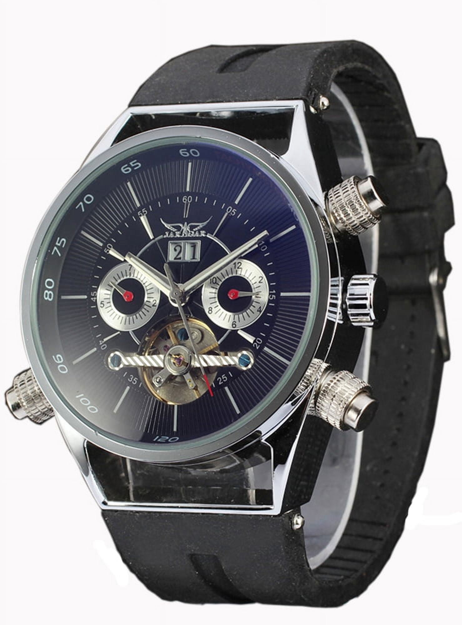 VIGOROSO Skeleton Fashion Leather Strap Men See Through Mechanical ...