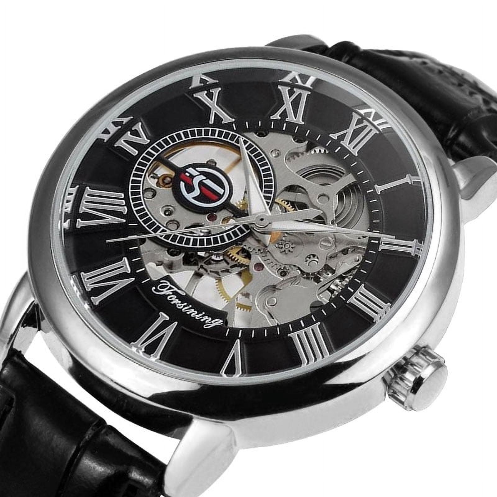 VIGOROSO Skeleton Fashion Leather Strap Men See Through Mechanical ...