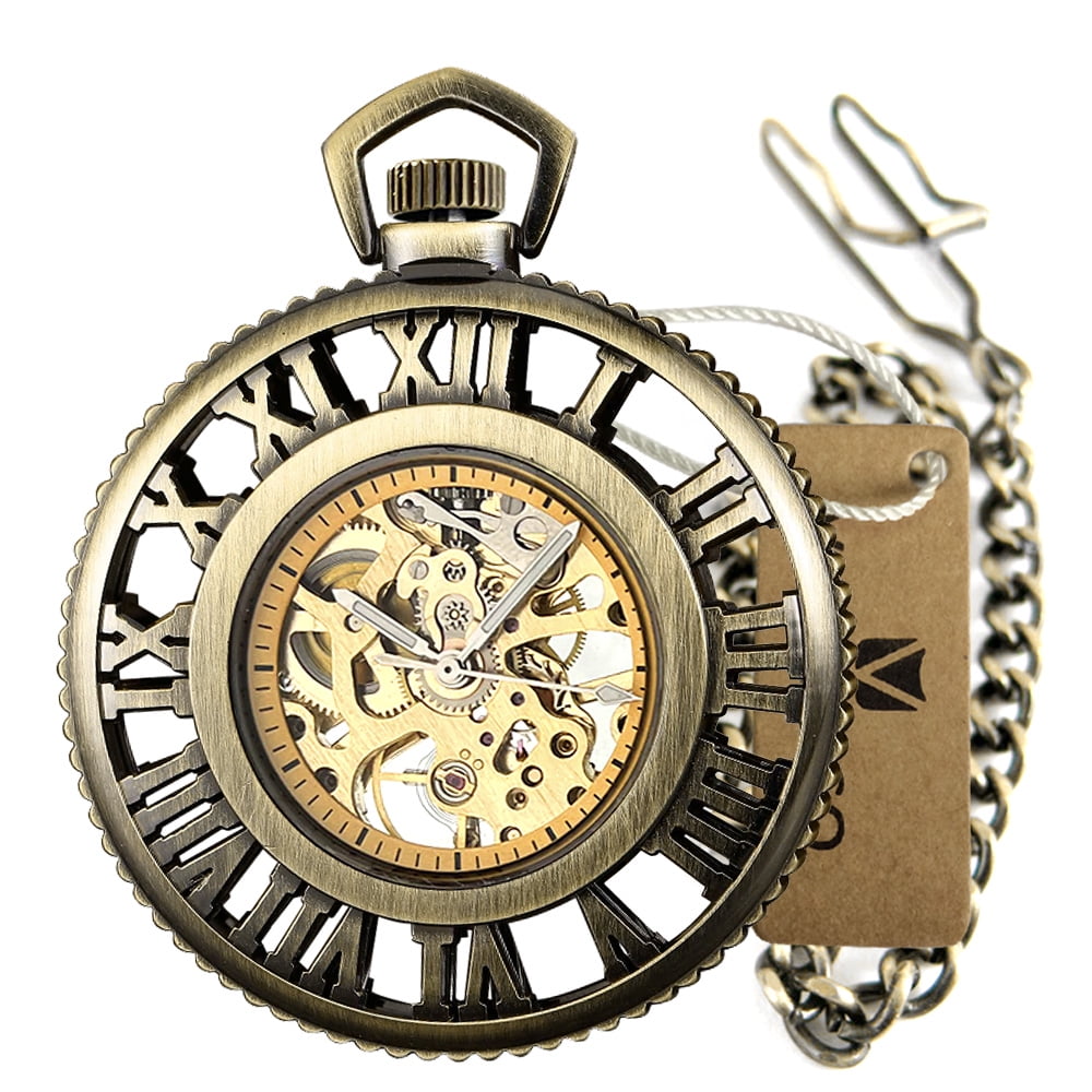 VIGOROSO Steampunk Mechanical Fob Pocket Watch Vintage Bronze Steel ...