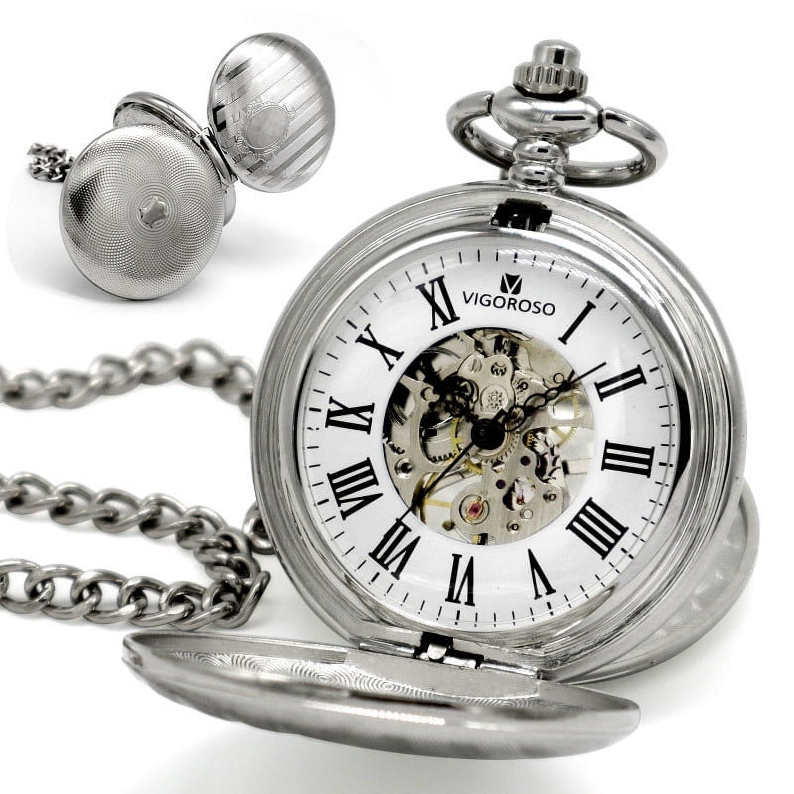 VIGOROSO Vintage Steampunk Mechanical Pocket Watch Double Hunter Steel ...