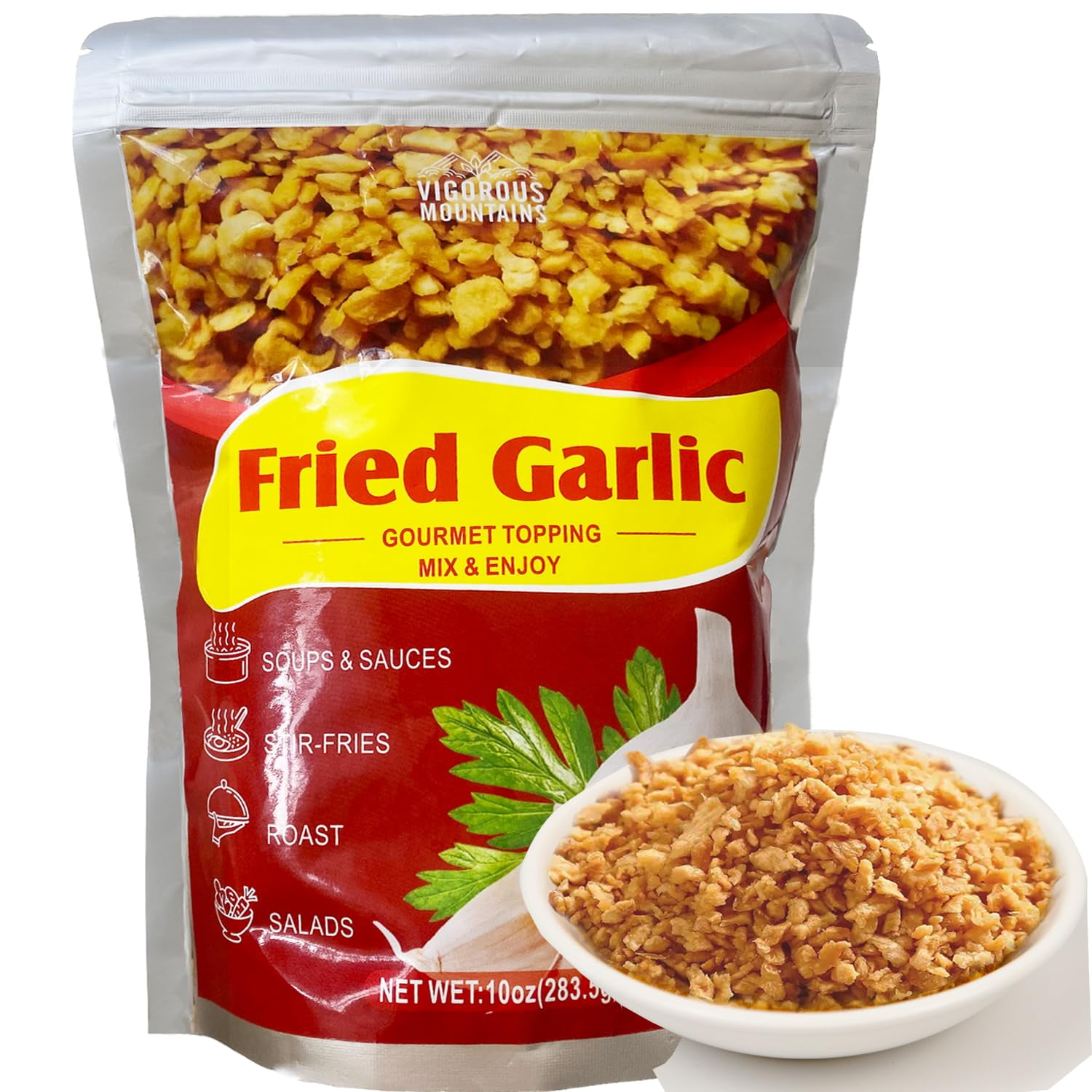 VIGOROUS MOUNTAINS Crispy Fried Garlic, Dried Minced, Crunchy Roasted ...