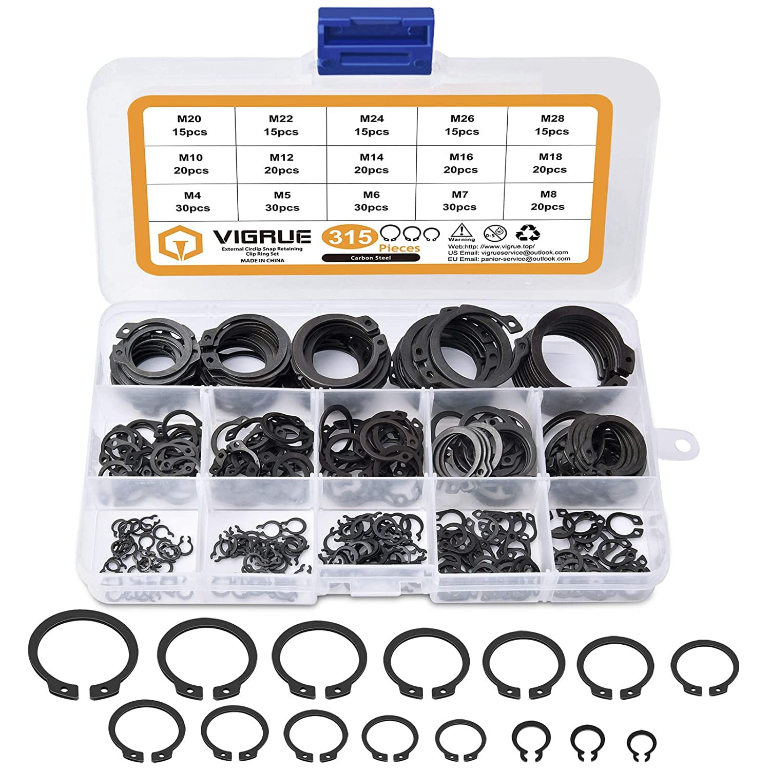 VIGRUE 315Pcs Snap Ring Shop Assortment Alloy Steel External Circlip ...
