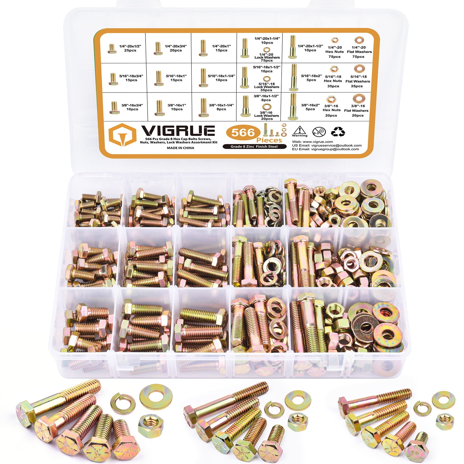 Free Shipping! VIGRUE 566Pcs Heavy Duty Bolts and Nuts Assortment Kit ...