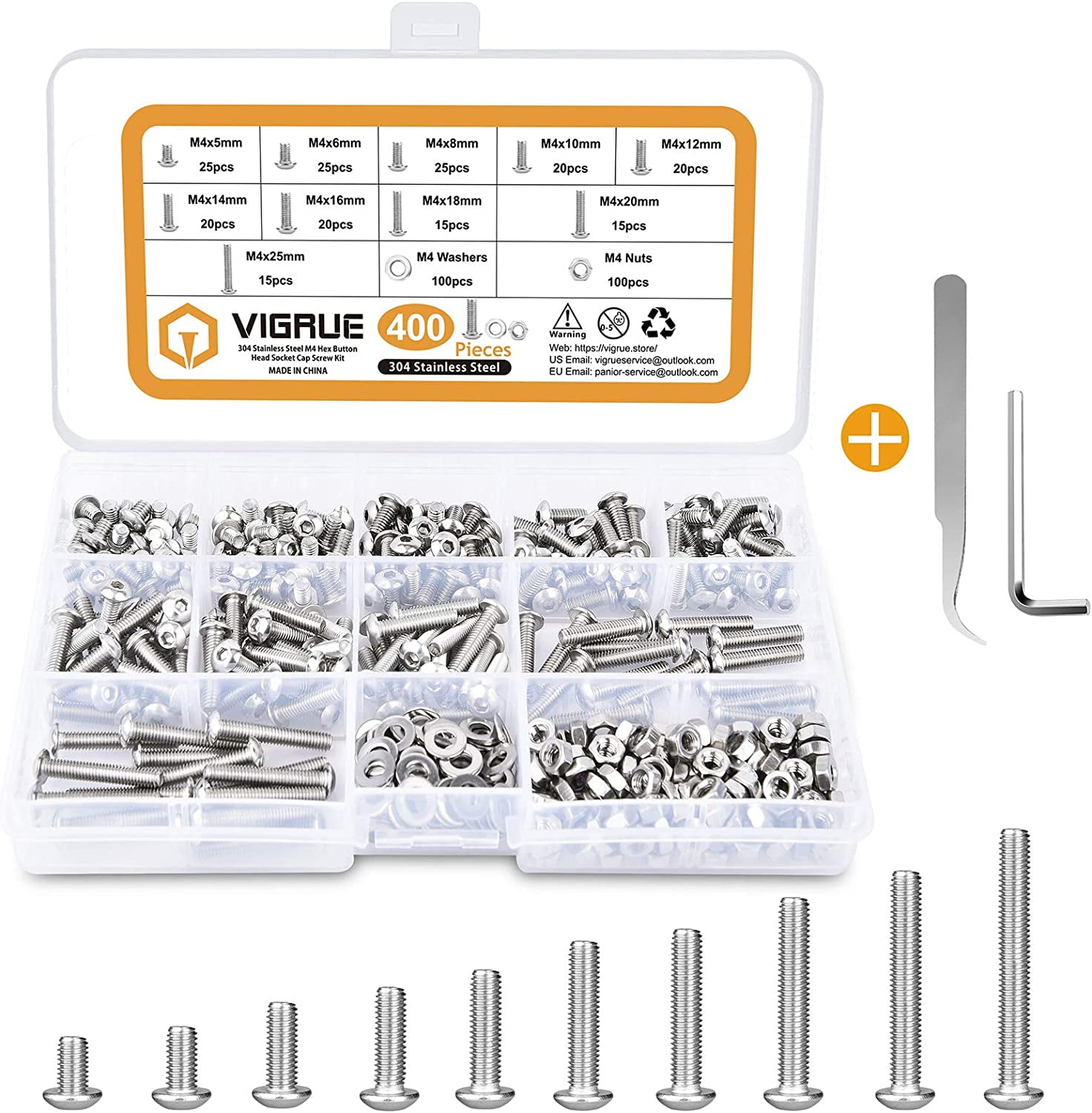 VIGRUE 304 Stainless Steel M4 Hex Button Head Socket Cap Screws Nuts ...