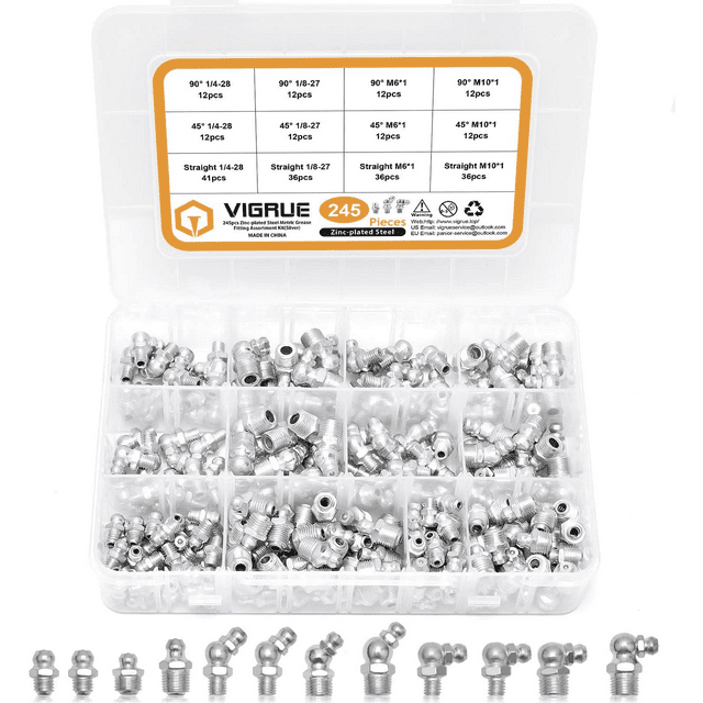 VIGRUE Grease Fittings, 245 Pieces SAE & Metric Grease Fitting ...