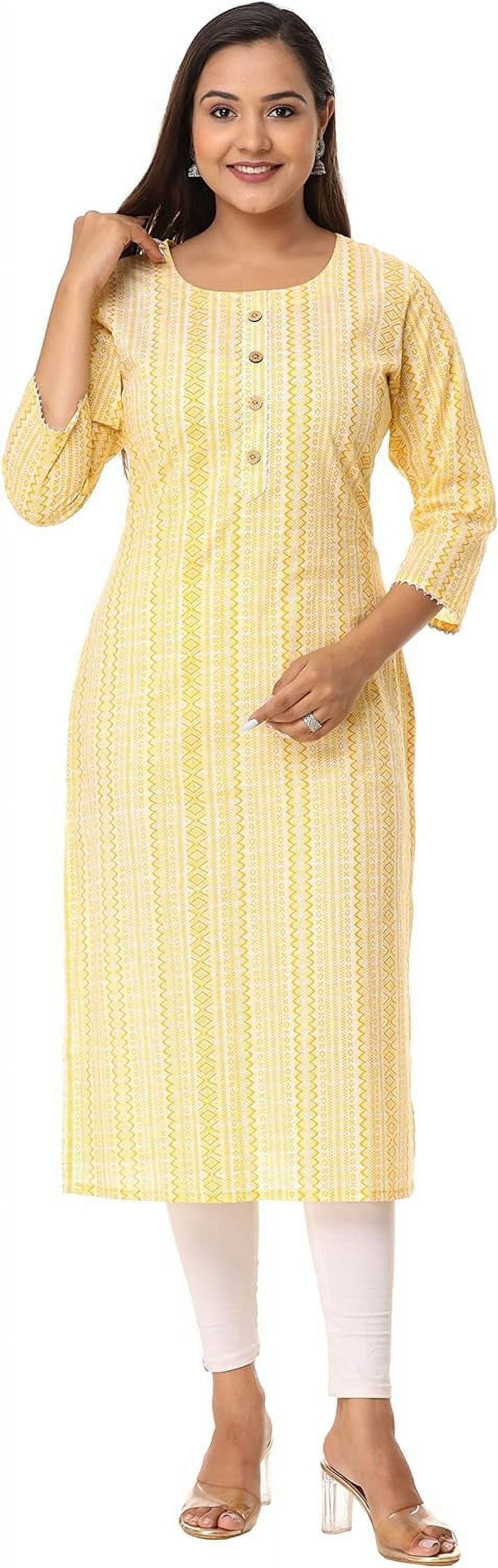 VIHAAN IMPEX leheriya printed casual kurta ladies kurti yellow tunic ...