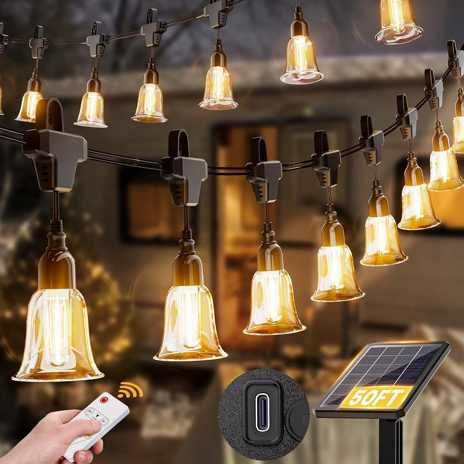 VTGIBI Solar Outdoor String Lights Waterproof 50FT String Lights for ...
