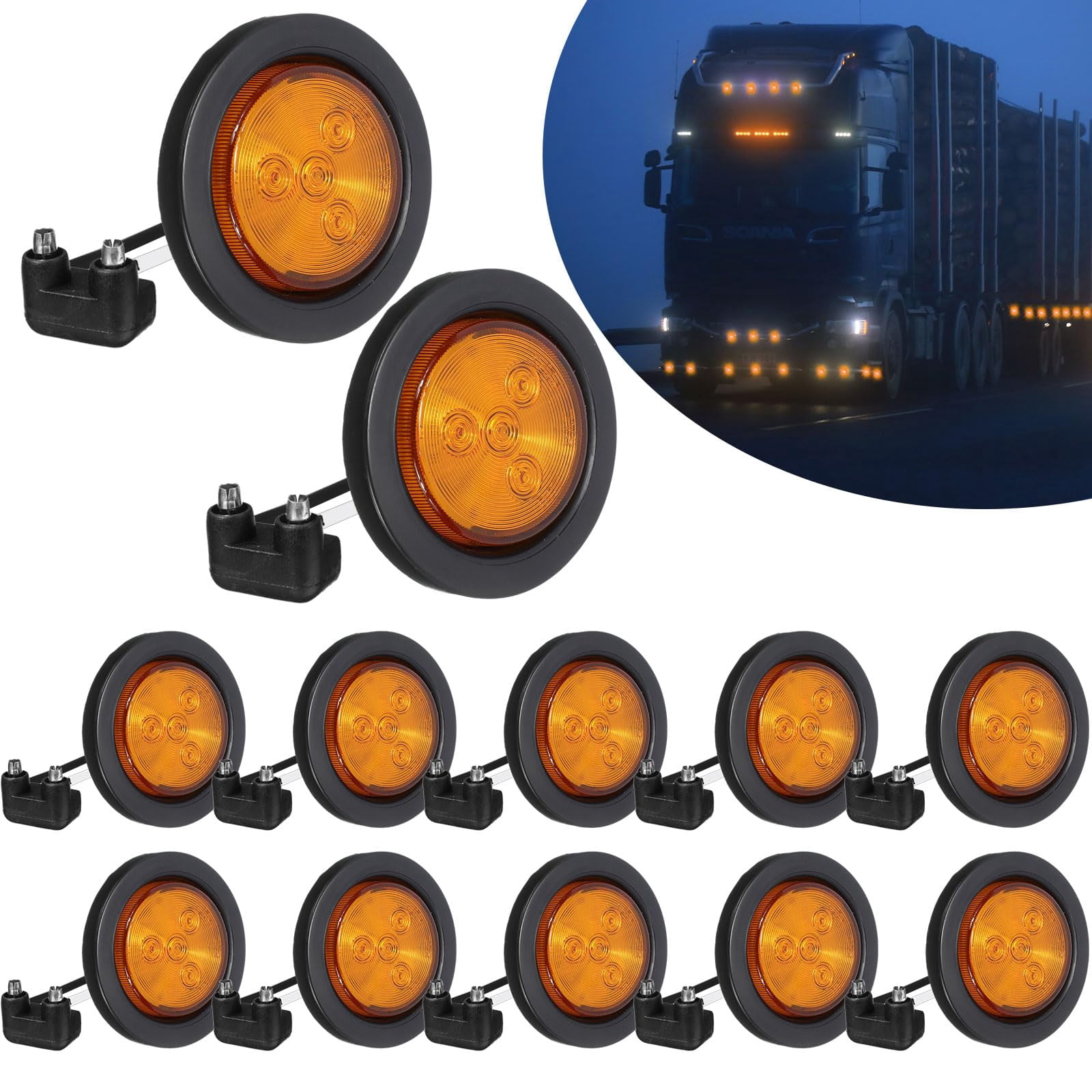 VIHOSE 12 Pcs Led CM31 Trailer Marker Lights 2.5 Inch 4 Diodes Flash ...