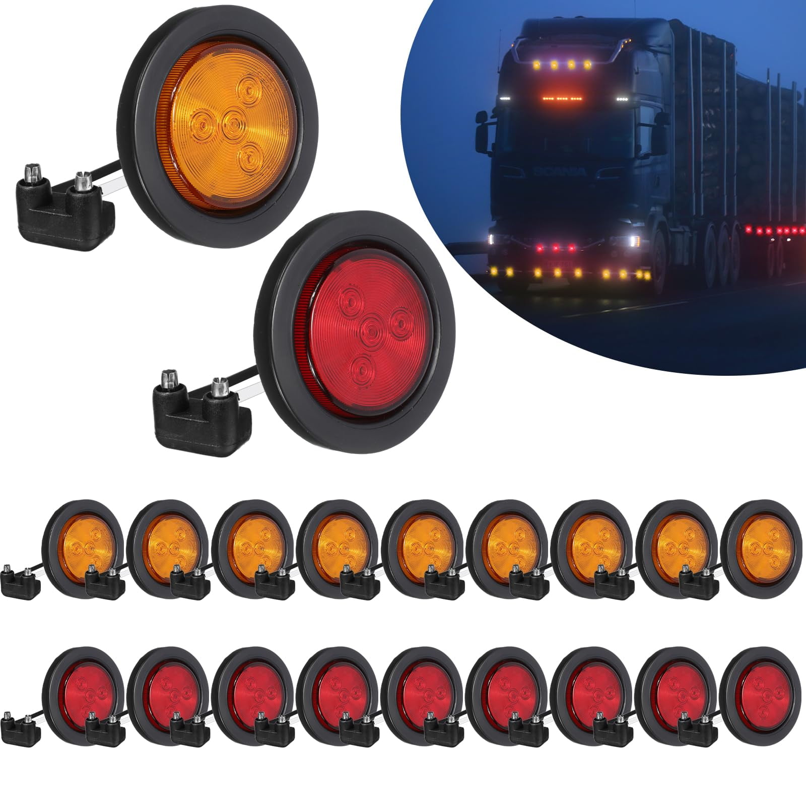 VIHOSE 20 Pcs 2.5 DHF10 Inch Led Trailer Marker Flash Mount Marker 12v ...