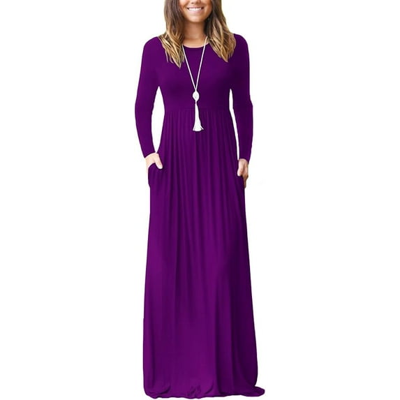 VIISHOW Women's Long Sleeve Loose Plain Maxi Dresses Casual Long Dresses with Pockets - Walmart.com