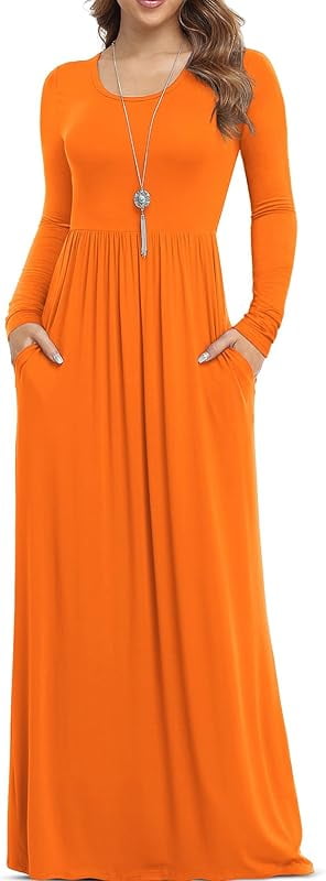 VIISHOW Women's Long Sleeve Loose Plain Maxi Dresses Casual Long Dresses with Pockets - Walmart.com