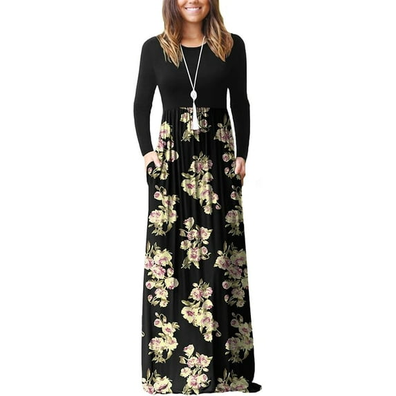 VIISHOW Women's Long Sleeve Loose Plain Maxi Dresses Casual Long ...