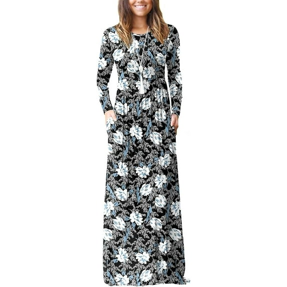 VIISHOW Women's Long Sleeve Loose Plain Maxi Dresses Casual Long ...