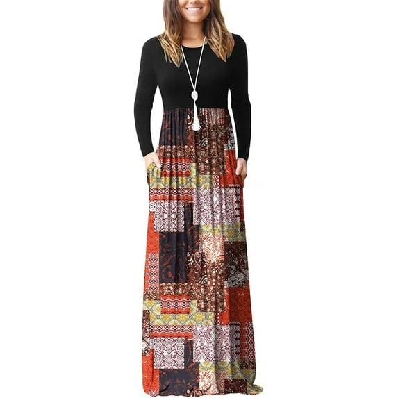 VIISHOW Women's Long Sleeve Loose Plain Maxi Dresses Casual Long ...