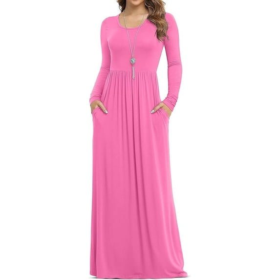 VIISHOW Women's Long Sleeve Loose Plain Maxi Dresses Casual Long Dresses with Pockets - Walmart.com