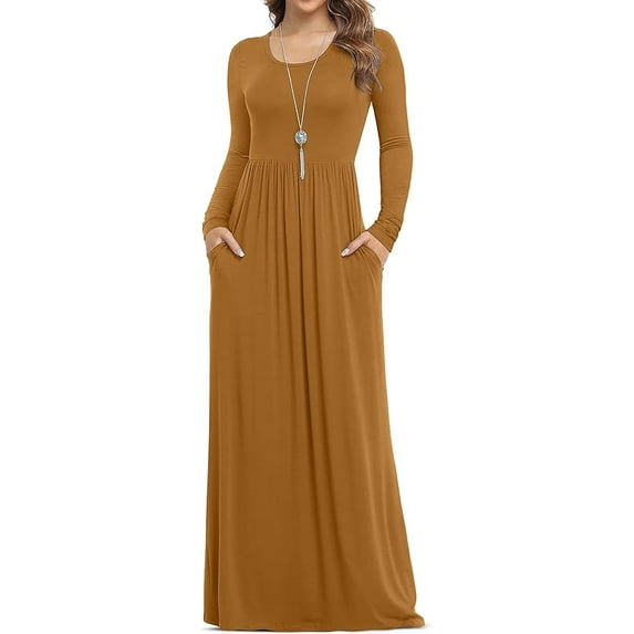 VIISHOW Women's Long Sleeve Loose Plain Maxi Dresses Casual Long ...