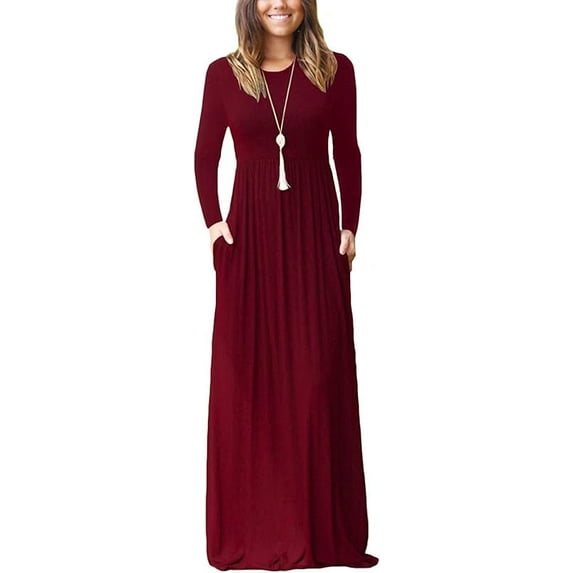 VIISHOW Women's Long Sleeve Loose Plain Maxi Dresses Casual Long ...
