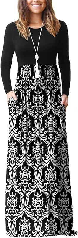 VIISHOW Women's Long Sleeve Loose Plain Maxi Dresses Casual Long Dresses with Pockets - Walmart.com