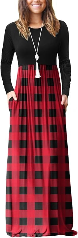 VIISHOW Women's Long Sleeve Loose Plain Maxi Dresses Casual Long Dresses with Pockets - Walmart.com