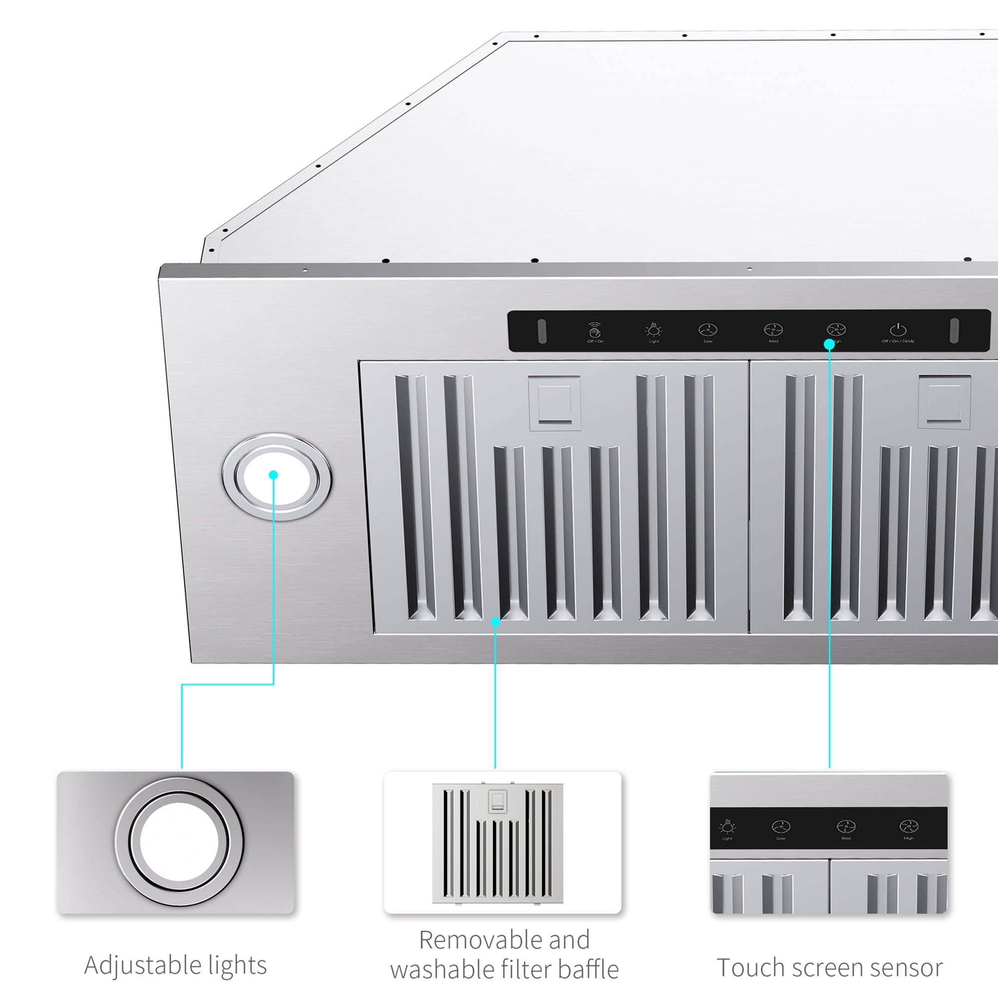 IKTCH 30 Inch Range Hood, Built-in/Insert, 900 CFM, Convertible Duct ...