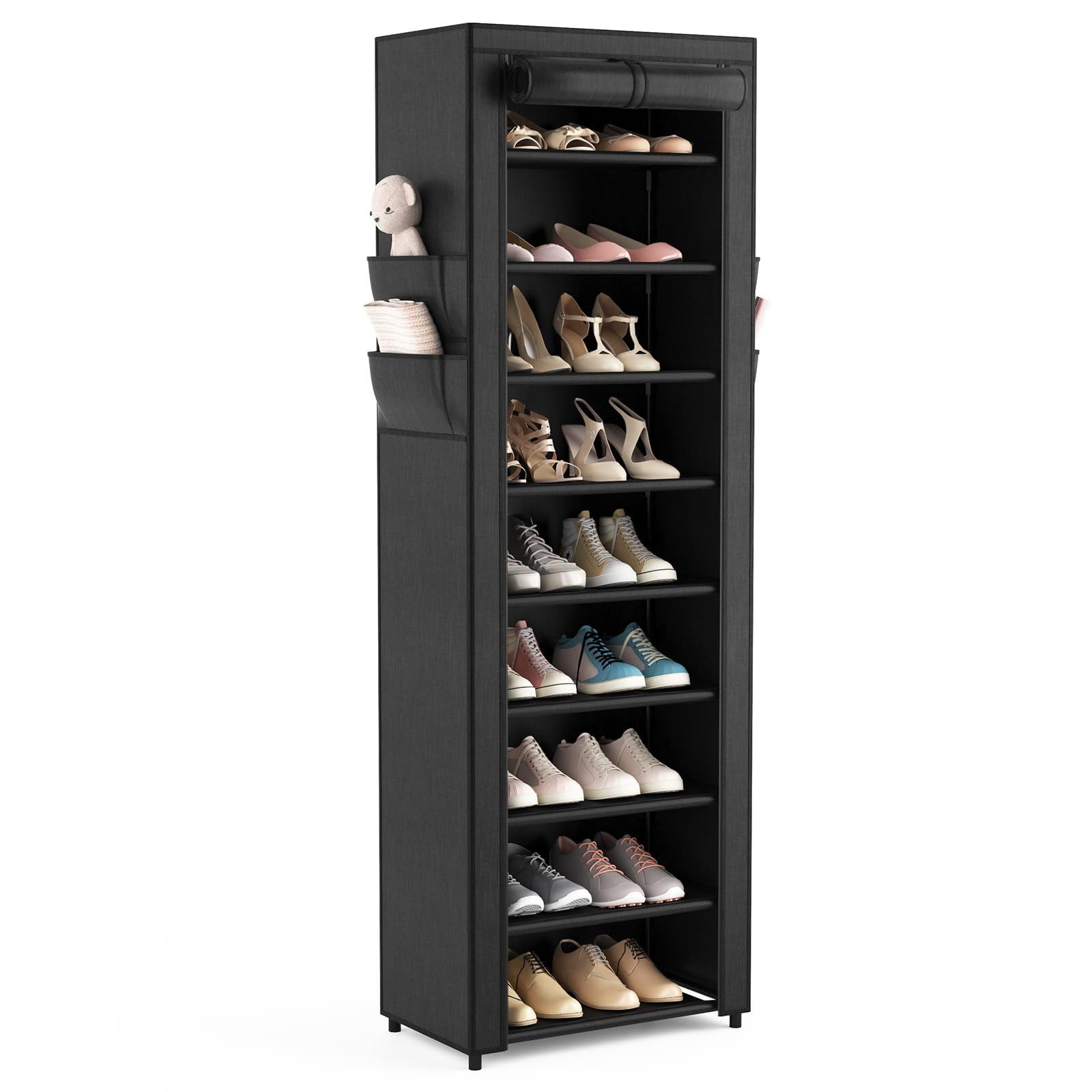 VILICK Shoe Rack with Cover Narrow Shoe Organizer with 4 Side Pockets ...